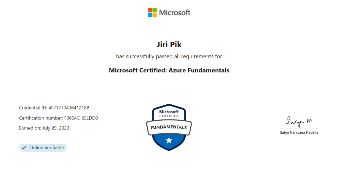 Microsoft Certified - Azure Fundamentals (AZ-900) - Jiri Pik